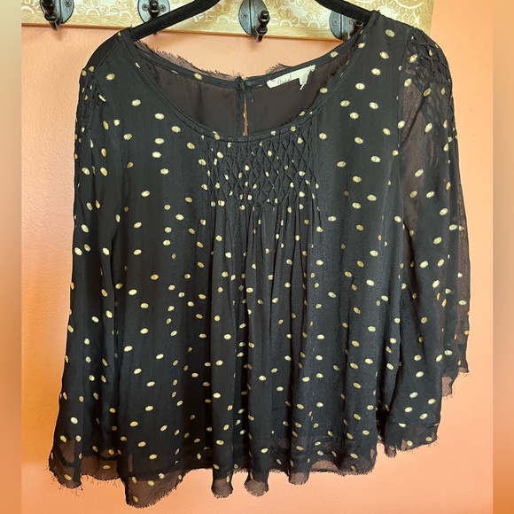 Floreat | Tops | Floreat Black Blouse With Gold Dots | Poshmark